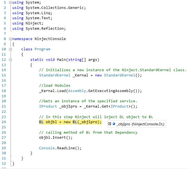 Dependency Injection Using Ninject in .NET